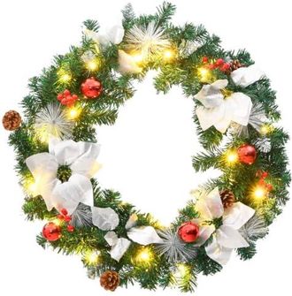 vidaXL Couronne de No&euml;l avec lumi&egrave;res LED vert 60 cm PVC