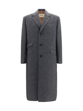 Valentino Mens Long Single-Breasted Coat, Grey Melange Melange-White-Light Blue-Beige Melange/white/light Blue/beige