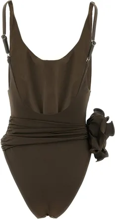 Magda Butrym 3D Floral Waist Application One-Piece Swimsuit - Brown