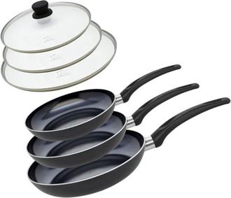 ELO Elo 9808050 Pfannen-Set, 3-teilig, Aluminium und 3 Glaskochdeckel, Pfanne für alle Herdarten außer Induktion, Bratpfanne, PFAS-frei, Aluminium, Edelst