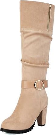 SJJH Bottes montantes au genou - Manchette pliable - Bottes pour femme pour le quotidien et la soci&eacute;t&eacute; - Talon 8,5 cm - Plateforme 1 cm - Polyvalentes, Abr