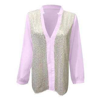 Generic Haut &agrave; paillettes &agrave; manches longues pour femme - Style disco des ann&eacute;es 70 - Style d&eacute;contract&eacute; - Tendance - Doublure confortable - Haut ample - Chemis