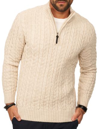 Behype. Herren Strickpullover als Troyer in Grobstrick mit Zopfmuster - Winterpullover im Regular-Fit mit Stehkragen - Warmer Half-Zip Pulli f&uuml;r M&auml;nner DC_881