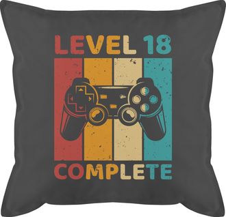 Shirtracer Kissen 50x50-18. Geburtstag - Level 18 Complete - 18 Freigeschalten Unlocked Completed - Zocker Gamer - 50 x 50 cm - Grau - Geschenke für Jungs ab Ges