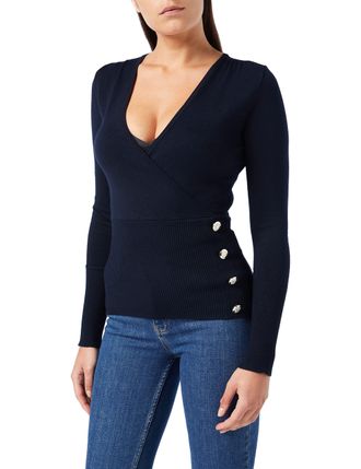 Morgan Einfacher feiner Strickpullover Blau (Marine 301) XS