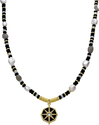 Luxenter Halskette aus 925 Sterlingsilber und Onyx, gefertigt in 18 Karat Gold - Nanys