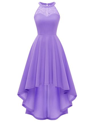 Bbonlinedress Sommerkleid Damen Neckholder High Low Kleid festliches Cocktailkleid Brautkleid Abendkleider elegant f&uuml;r Hochzeit-1Lavender 2XL