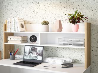 Möbelando Schreibtischaufsatz >Modultrick< in Artisan Eiche/Weiß - 139,6x60x25,8 (BxHxT)