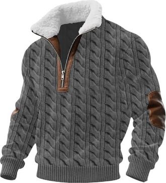 Generic Pull à col rond pour homme en polaire avec fermeture éclair quart de cercle et col cadet Christ Muscle Tops Patch Pull à manches longues Sweat-shirt d