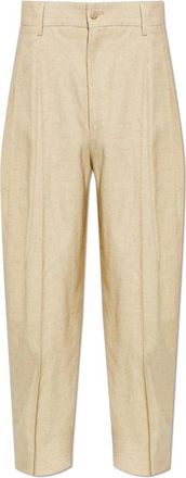 Dolce & Gabbana Homme, Pantalons, Beige, Taille: L Pantalon en Chanvre et Soie Effet Tweed