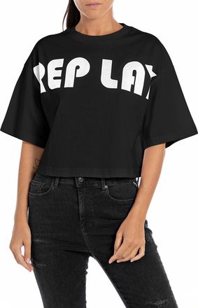 Replay Damen T-Shirt Kurzarm aus Baumwolle, Schwarz (Black 098), XXS