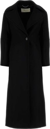 Blumarine Femme, Manteaux, Noir, Taille: 38 FR Long Coat With Faux Fur Collar
