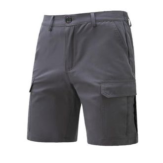 Generico Short cargo pour homme avec cinq poches zipp&eacute;es Pantalon de travail court pour randonn&eacute;e Couleur unie, gris, XXL