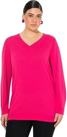 Ulla Popken Pull pour Femme, Grandes Tailles, Grande Taille, col en V, Manches Longues, Tricot Fin Doux, Rouge et Rose., 52-54