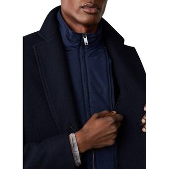 Hackett Manteau droit deux-en-un en laine et cachemire m&eacute;lang&eacute;s