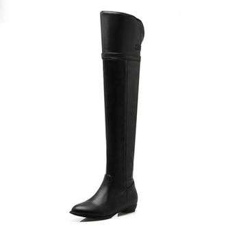 Generic Eestfy Bottes en Cuir Femme Au Dessus du Genou Talon Bloc Fermeture &Eacute;clair Lat&eacute;rale Bottes Mode Hiver D&eacute;contract&eacute;es pour Marche Ext&eacute;rieure Voyage Tenu