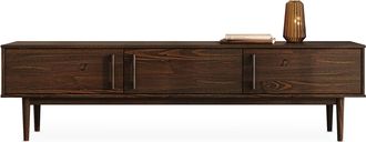 IDIMEX Lowboard TECCA mit 3 T&uuml;ren, nussbaum Finish- Sideboard mit Stauraum, niedrige Kommode aus Massivholz, Mid Century Wohnzimmerm&ouml;bel