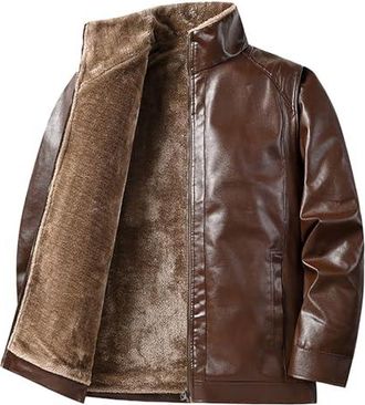 Generic Veste en cuir synthétique pour homme avec fermeture éclair intégrale, manches longues, col à revers et poches, coupe ajustée, confortable, vêtements d