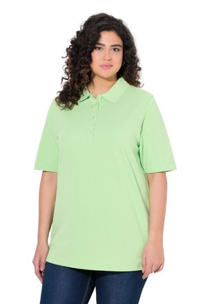 Ulla Popken Damen gro&szlig;e Gr&ouml;&szlig;en &Uuml;bergr&ouml;&szlig;en Poloshirt, T-Shirt mit Samtband-Knopfleiste, Basic-Shirt, Polokragen, Baumwolle gr&uuml;n 50+ 637297418-50+