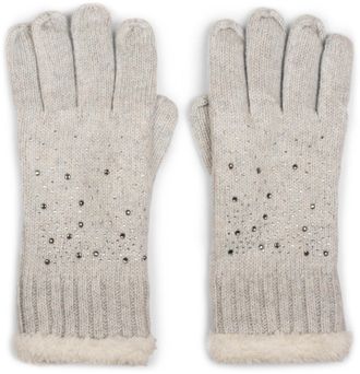 styleBREAKER warme Handschuhe mit Strass und Fleece, Winter Strickhandschuhe, Damen 09010010, Farbe:Hellgrau (One Size)