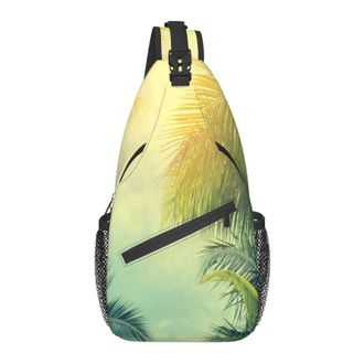 AOOEDM Aloha Summer Beach Coconut Tree Retro Kreuz Brusttasche Diagonal Sling Rucksack Crossbody Umhängetasche Reisen Wandern Tagesrucksäcke für Männer Fraue