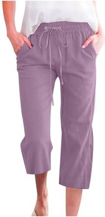 Generic Pantalon &agrave; jambe droite tendance pour le printemps et l&eacute;t&eacute;, pantalon en lin pour femme, pantalon d&eacute;contract&eacute; ample &agrave; jambe large pour la plage, les vo
