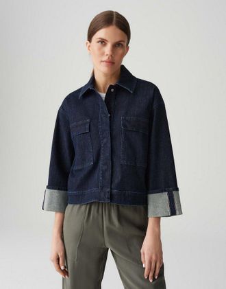 OPUS Jeansjacke HOLLICE mit Rinsed Waschung breiter Saum, aufgesetzte Pattentaschen, metallische Druckknöpfe