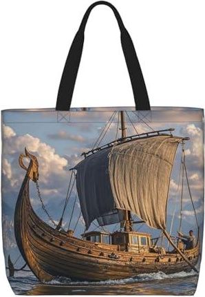 Generic Vieux Bateau Viking Sac Fourre-Tout D&eacute;contract&eacute; Sacs De Courses Pliable Sac Cabas Pour Voyage Universit&eacute; Gym