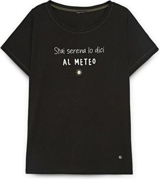 Fiorella Rubino Femme, Tops, Noir, Taille: 38 FR T-shirt en jersey avec phrase amusante
