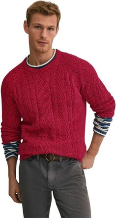 Brooks Brothers Homme, Pulls, Rouge, Taille: XL Pull Ras du Cou Torsad&eacute; Style P&ecirc;cheur