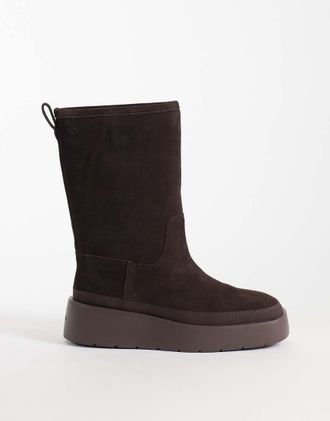 Calvin Klein bottine compens&eacute;e en daim d&eacute;perlante avec doublure en faux-fur, marron mocha