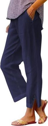 Generic Pantalon Femme Large L&eacute;ger Fluide en Lin pour Pantalon Droit pour Femme &Eacute;lastique Long Cordon De Serrage en Lin Taille Haute Coton D&eacute;contract&eacute; Jogging