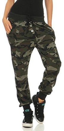 Malito more than fashion Malito Pantalon de survêtement pour femme style camouflage | Baggy pour la danse | Pantalon de jogging avec boutonnière | Noir, 36 FR/42 FR