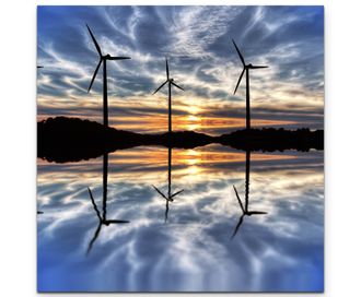 Paul Sinus Art Leinwandbilder | Bilder Leinwand 60x60cm Windräder im Sonnenuntergang