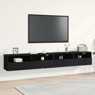 vidaXL Vidaxl - Meuble tv mural Montage mural 2 pcs Ch&ecirc;ne noir 100 x 30 x 30 cm
