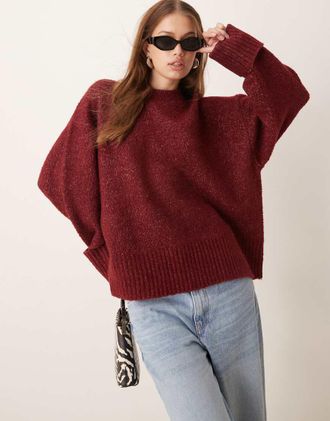 Pretty Lavish Oversize-Pullover aus Teddyfell in Burgunderrot