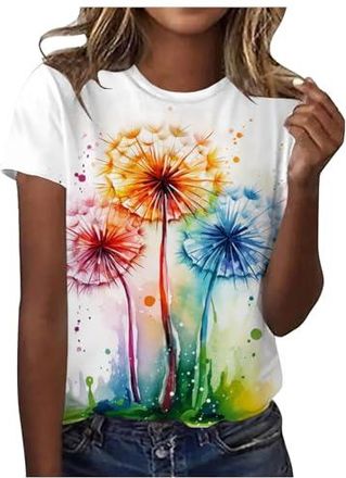 Generic T-shirt &agrave; manches courtes et col rond pour femme, Rose, XXL