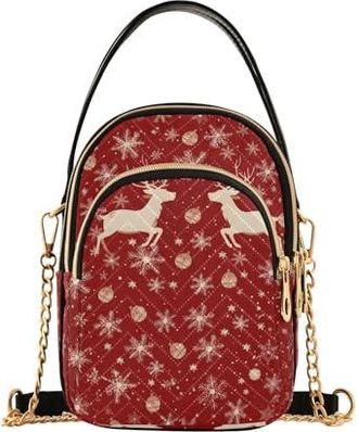 Mnsruu Sac à bandoulière pour femme - Flocon de neige doré, élan, renne, rouge - Petit sac à bandoulière avec sangle réglable