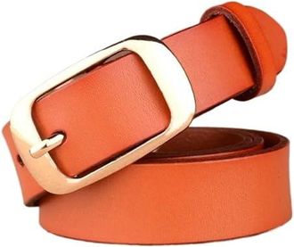 Generic Ceinture en cuir de vachette pour femme, boucle ardillon, mode décorative, polyvalente, Marron doré., 115 cm