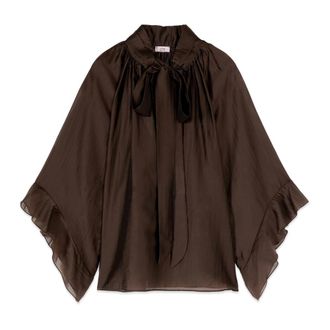 Oltre Blouse en voile avec - Femme - Blouses et Chemises - Brun - Taille: 44 FR
