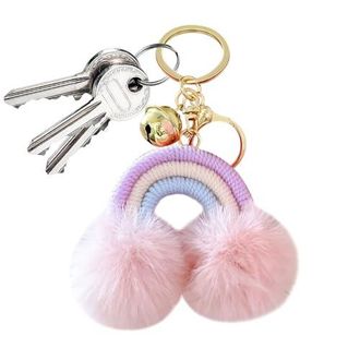 Generic Porte-cl&eacute;s pompon arc-en- - Jolie breloque de sac, pendentif boule en peluche | Porte-cl&eacute;s en forme de doux et color&eacute; pour sacs &agrave; dos, sacs d&eacute;cole, or
