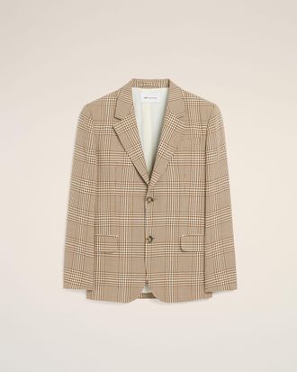 Ami Veste Droite Marron &Agrave; Carreaux Prince De Galles En Laine Vierge Blanc - 46 - Homme