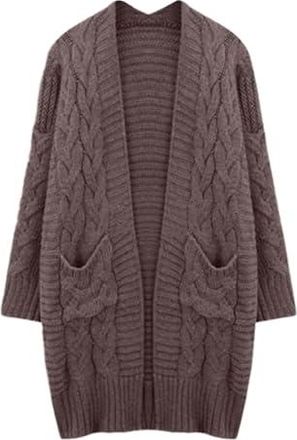 Generico Cardigan long avec ouverture sur le devant, doux, coupe ample, couleur unie, confortable, mode manteau dhiver cardigan en tricot épais pour femme, Caf