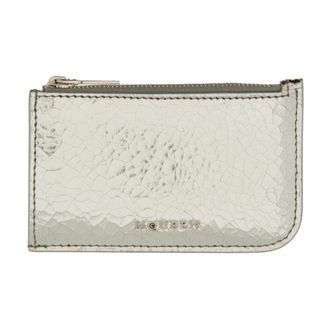 Alexander McQueen Metallic Kartenetui aus genarbtem Leder - - Accessories - Damen - Grau - ONE SIZE