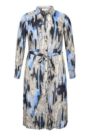 Kaffe Curve Kaffe Curve Damen Kcolly Olivia Kleid, Blauer Ikatdruck, 46 (Übergröße)