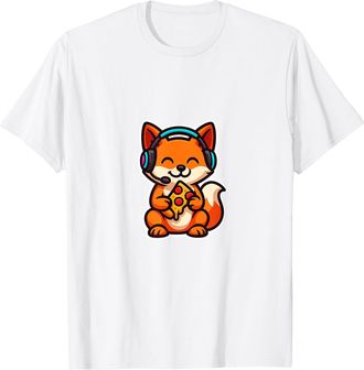 Hello Kitty S&uuml;&szlig;er Fuchs Pizza Headset Cartoon Tier Illustration Kawaii T-Shirt