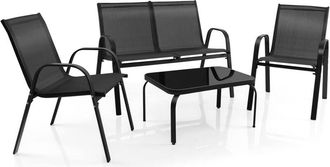 Costway Costway - Ensemble Salon de Jardin 4 Pi&egrave;ces, 2 Fauteuils 1 Canap&eacute; 1 Table Basse en Verre, pour Terrasse, Piscine, Patio, Balcon, Gris