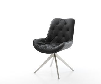 DELIFE Esszimmerstuhl Taimi-Flex Echt-Leder Schwarz Kreuzgestell breit Edelstahl, Esszimmerst&uuml;hle