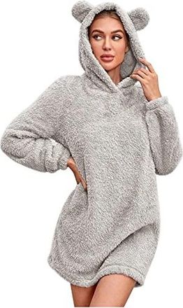 Generic Manteaux parkas pour femmes, manteau en polaire de couleur pure, hauts thermiques, décontractés, unis, vêtements de nuit, robe à manches longues, chan