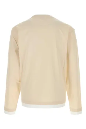 Prada Mens Sand Cotton T-Shirt Talco+bianco Exterior Exterior: T-shirts And Polos